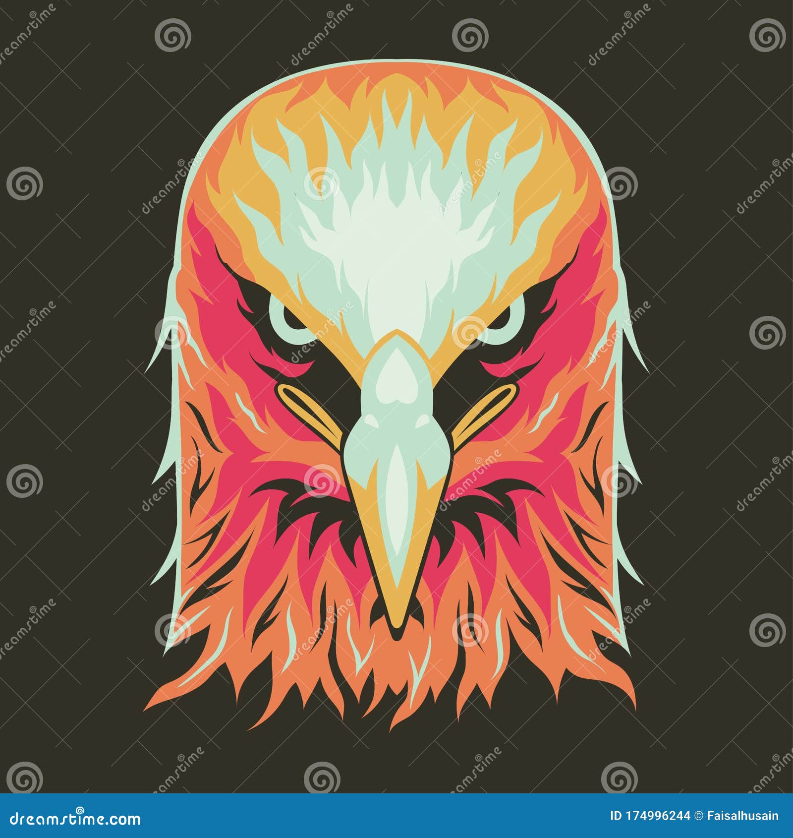 Angry Eagle Logo. Vicious Face Vector Illustration With Line Art Style ...