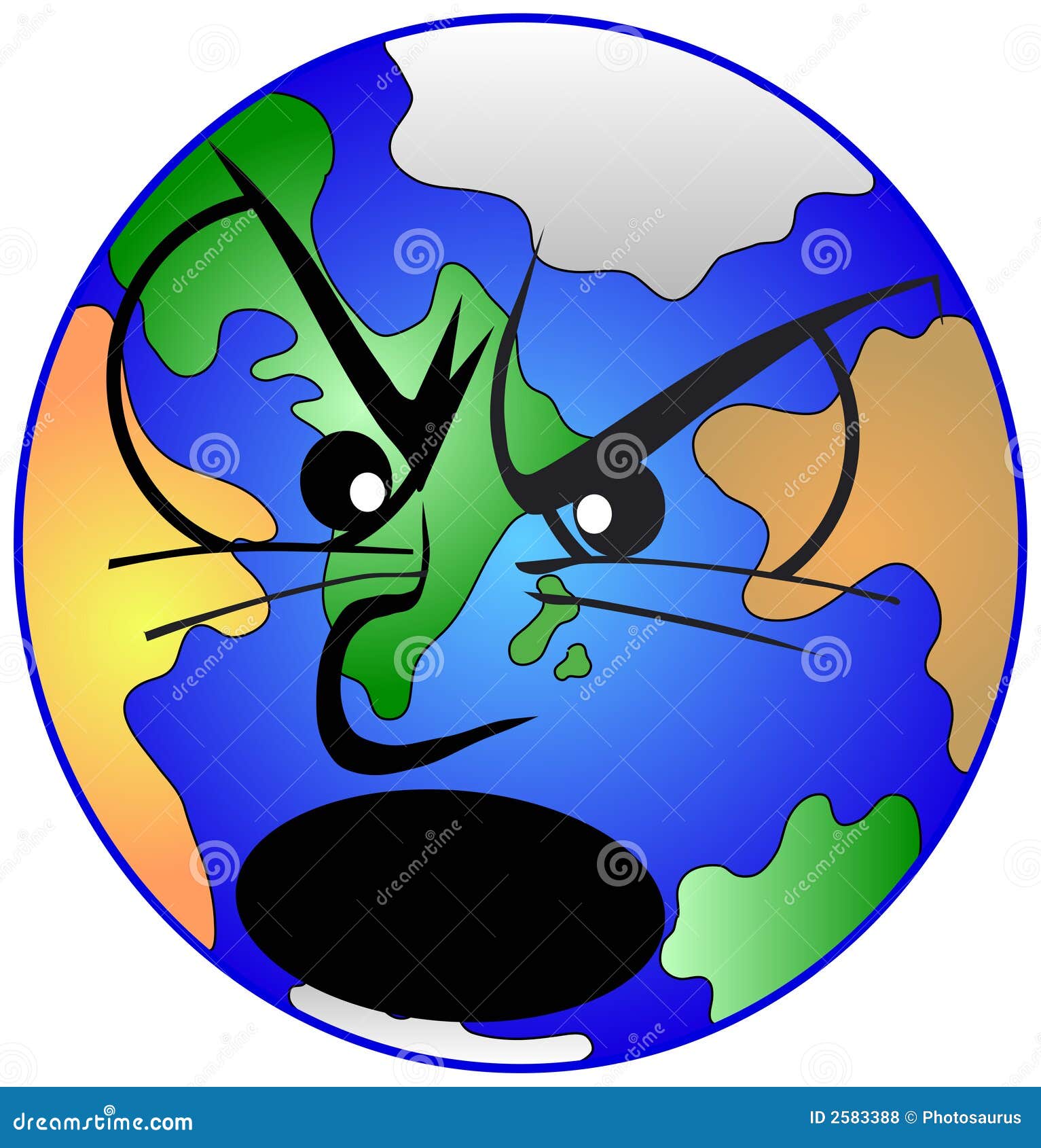 Angry Earth Planet Character With Volcanoes Erupting, Cute Globe With ...