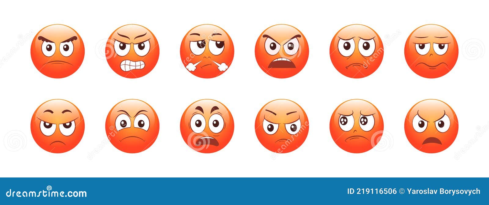 Angry Emoticons Set. Furious, Red and Sad Faces. Vector Illustration ...