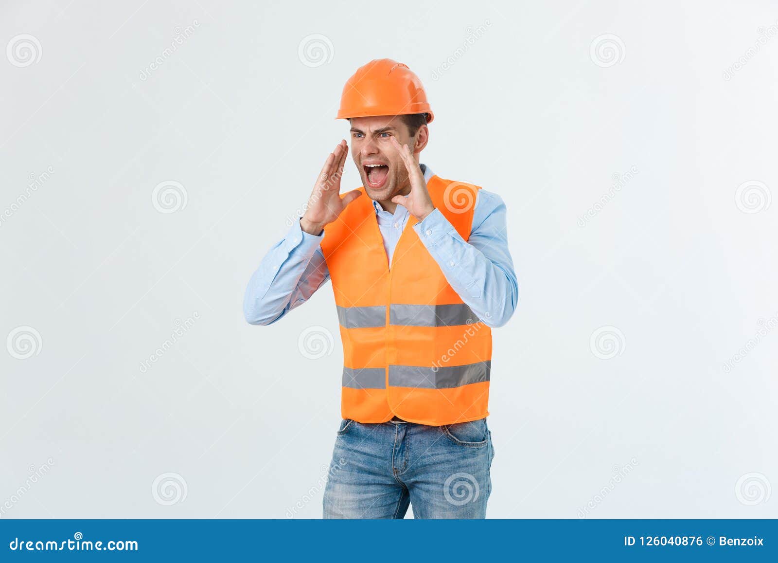 Angry Engineer with Angry Face Emotion Shouting at Someone Raising His ...