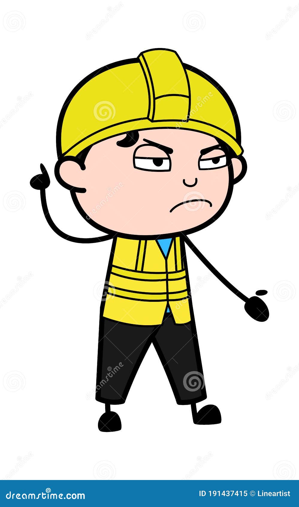 Angry Engineer Cartoon with One Hand Raised Stock Illustration ...