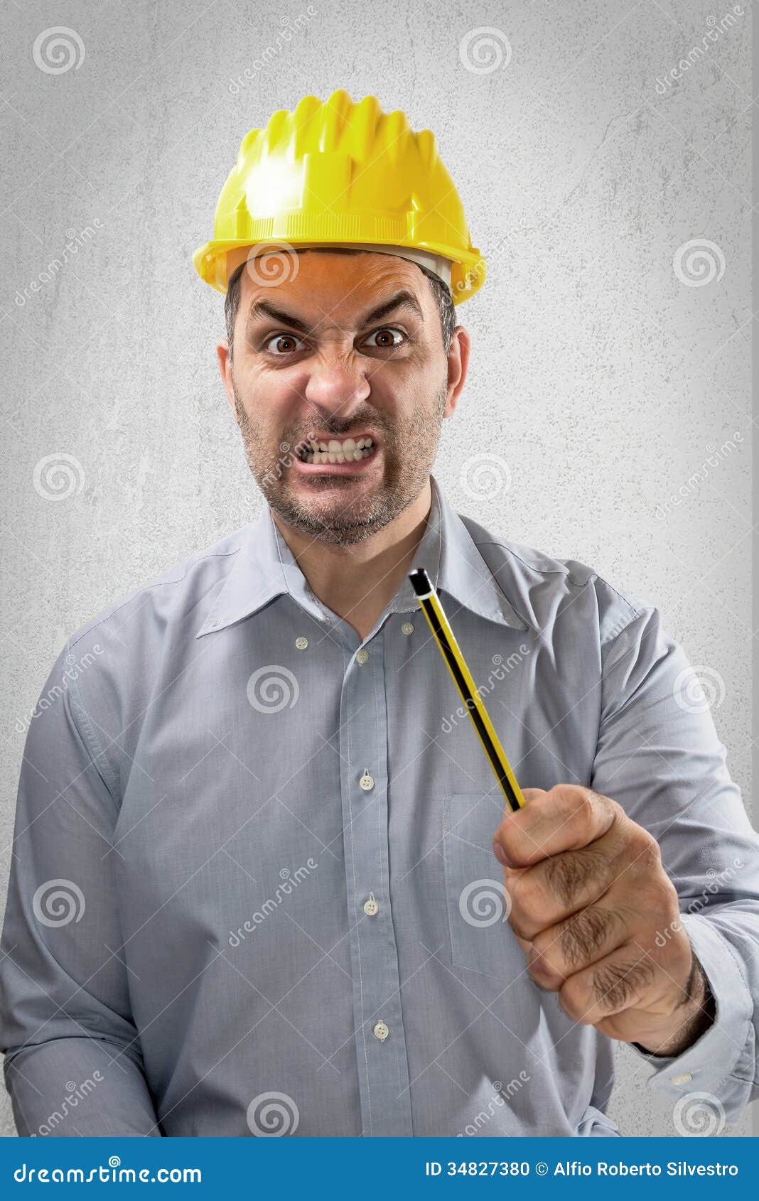 Angry Engineer with a Helmet on His Head Stock Photo - Image of problem ...