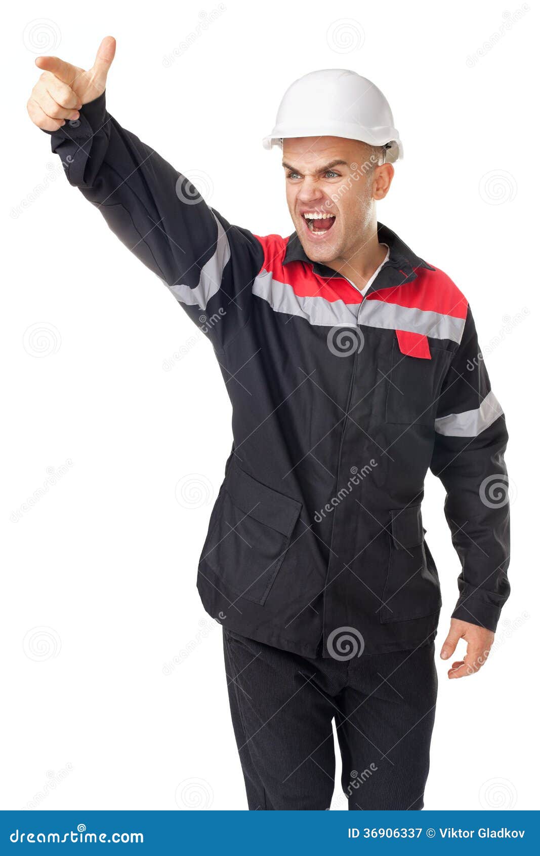 Angry Engineer Shouting and Pointing at Something Stock Image - Image ...