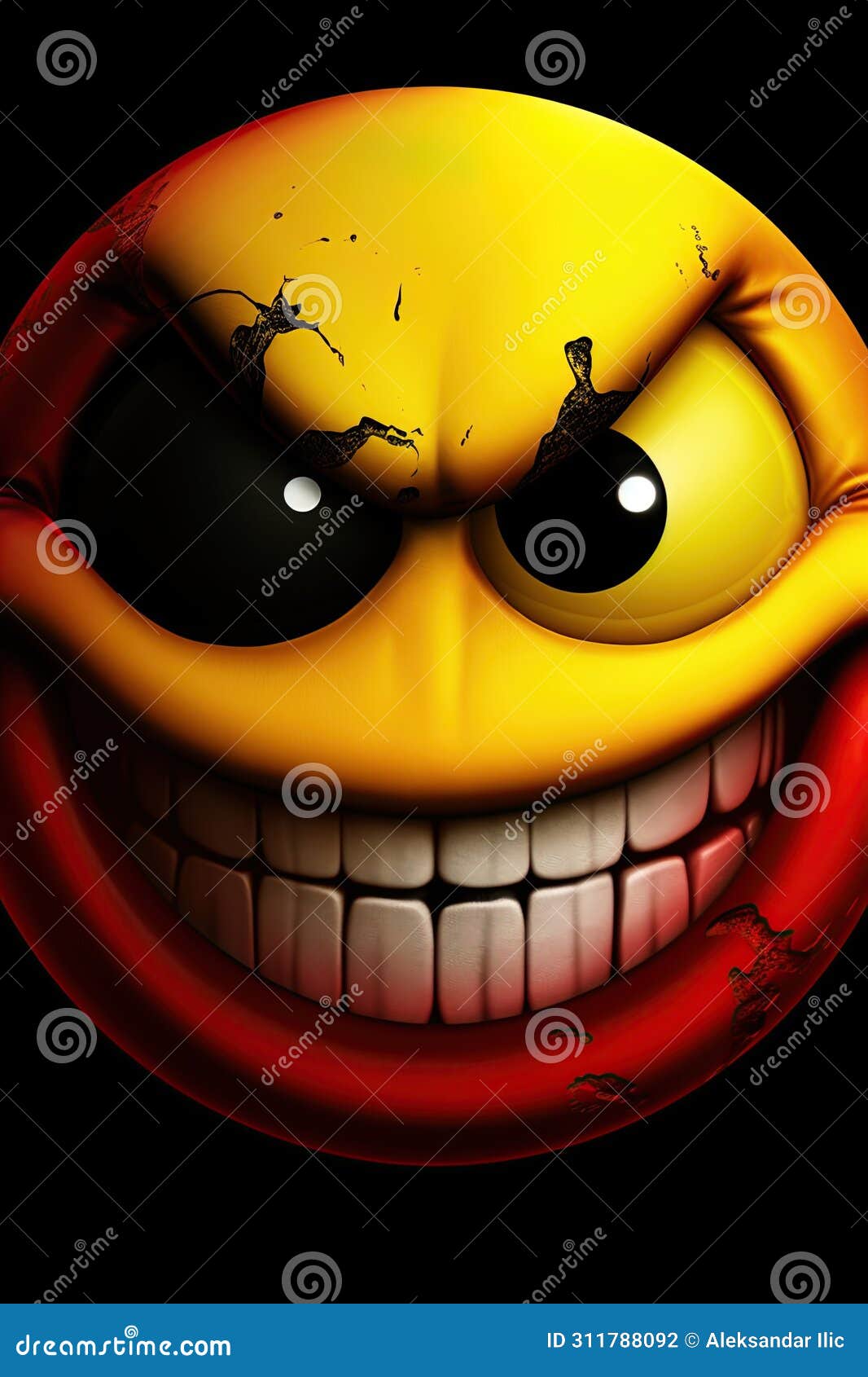 Old Man With Angry Evil Horror Expression On Face, Close Up On Black ...