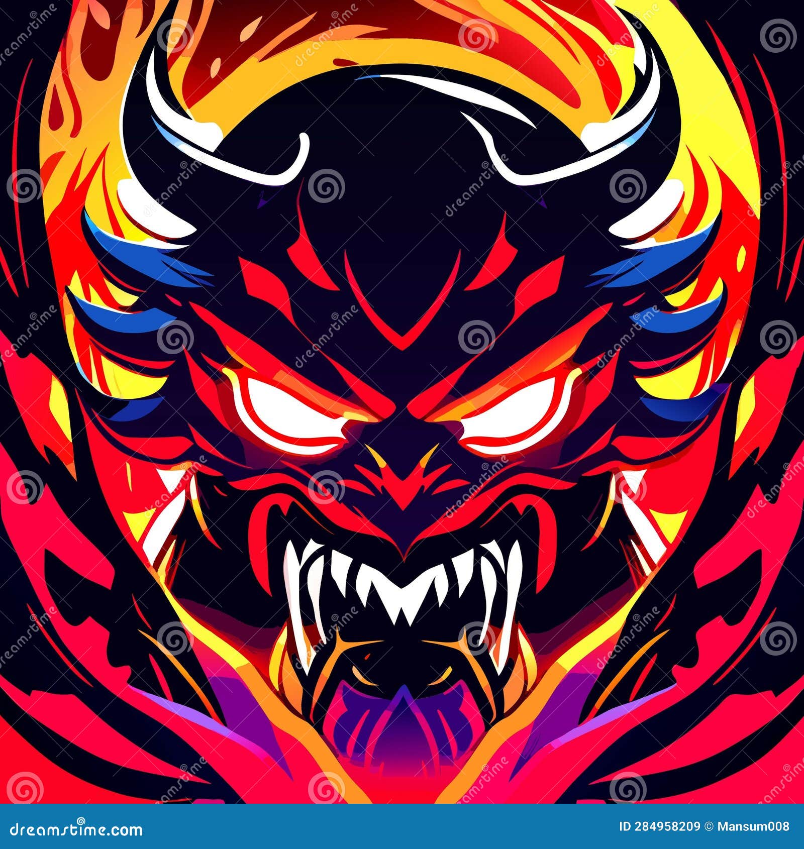 Angry Evil Monster with Flame in the Hell Stock Illustration ...