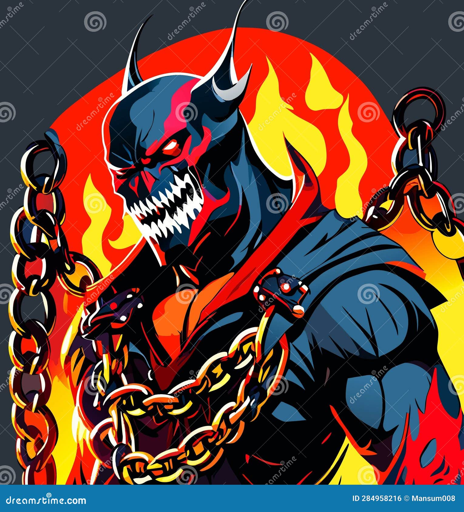 Angry Evil Monster with Flame in the Hell Stock Illustration ...