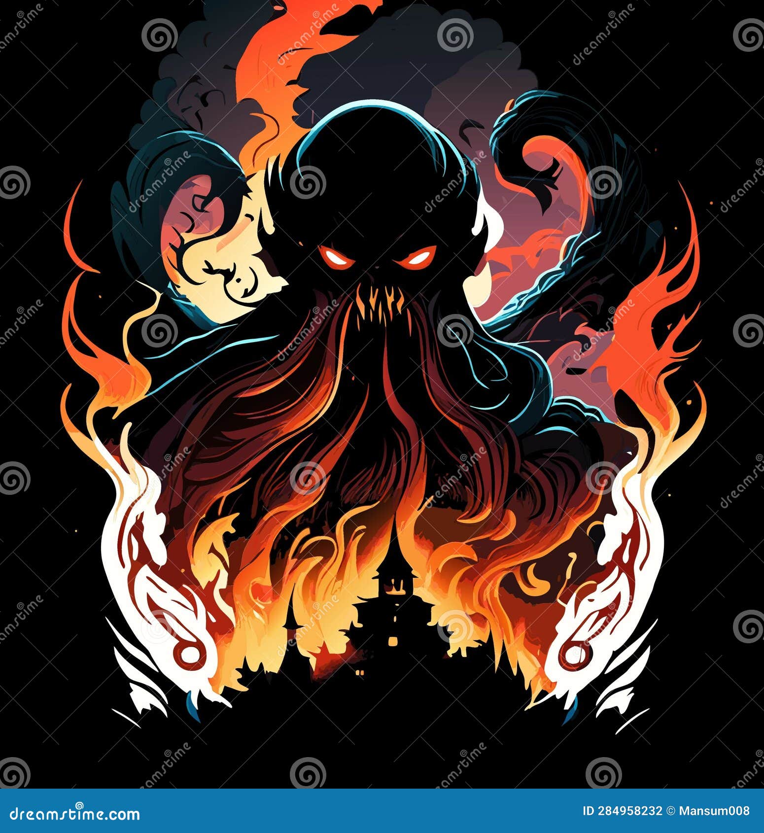 Angry Evil Monster with Flame in the Hell Stock Illustration ...
