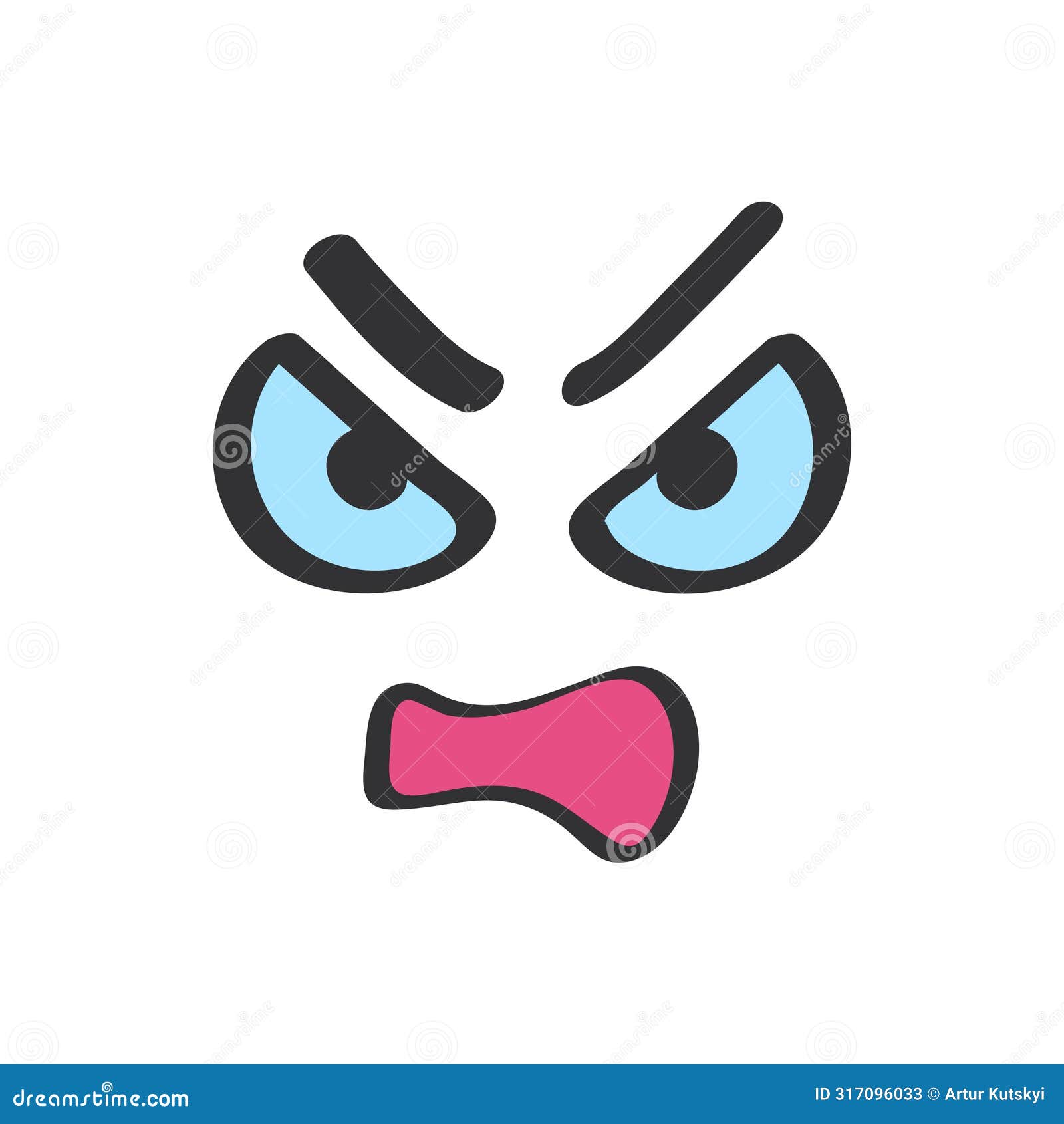 Angry Expression of Face with Open Mouth, Character in Doodle Style in ...