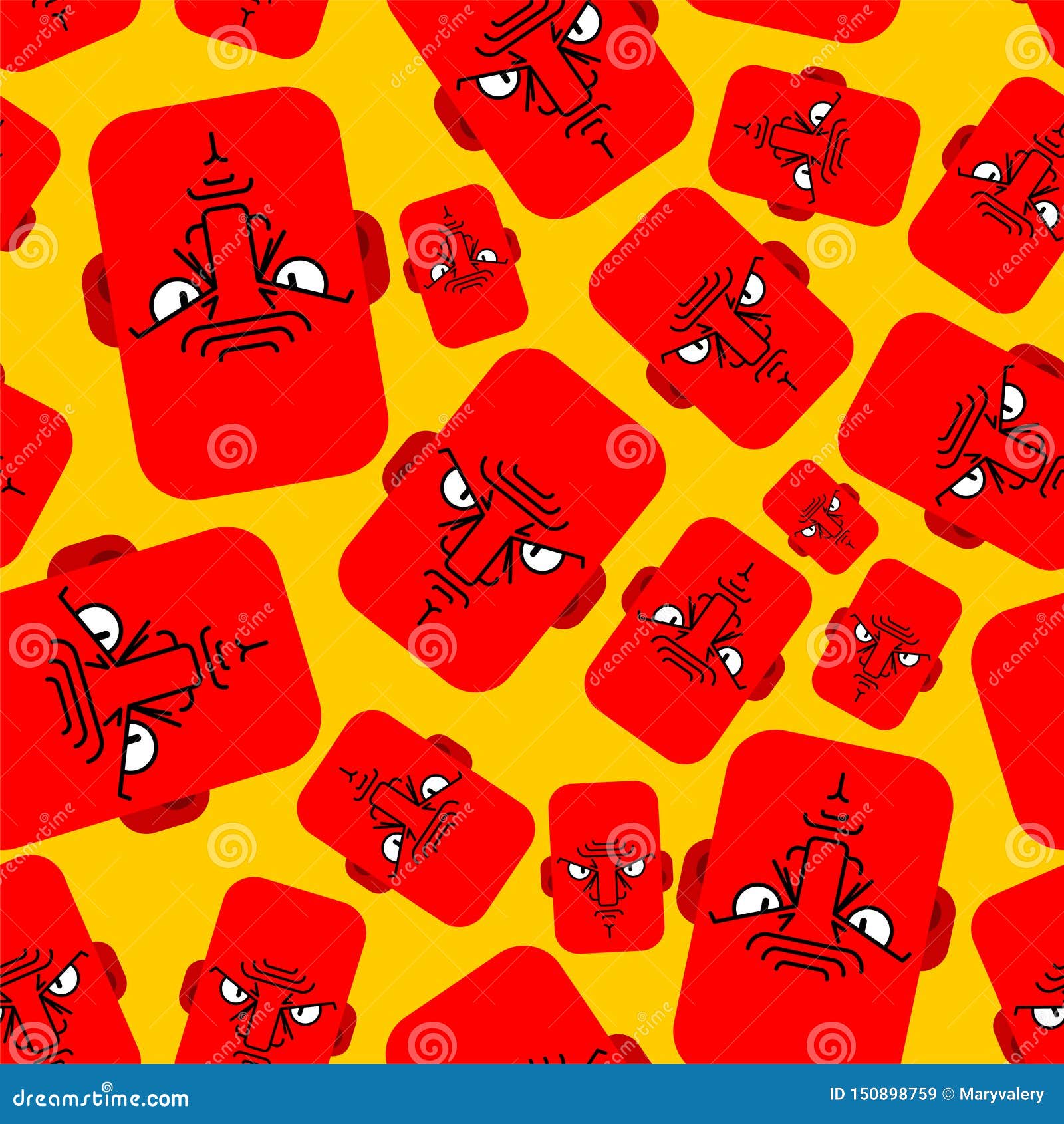 Angry Face Red Pattern Seamless. Evil Emotion Background Stock Vector ...