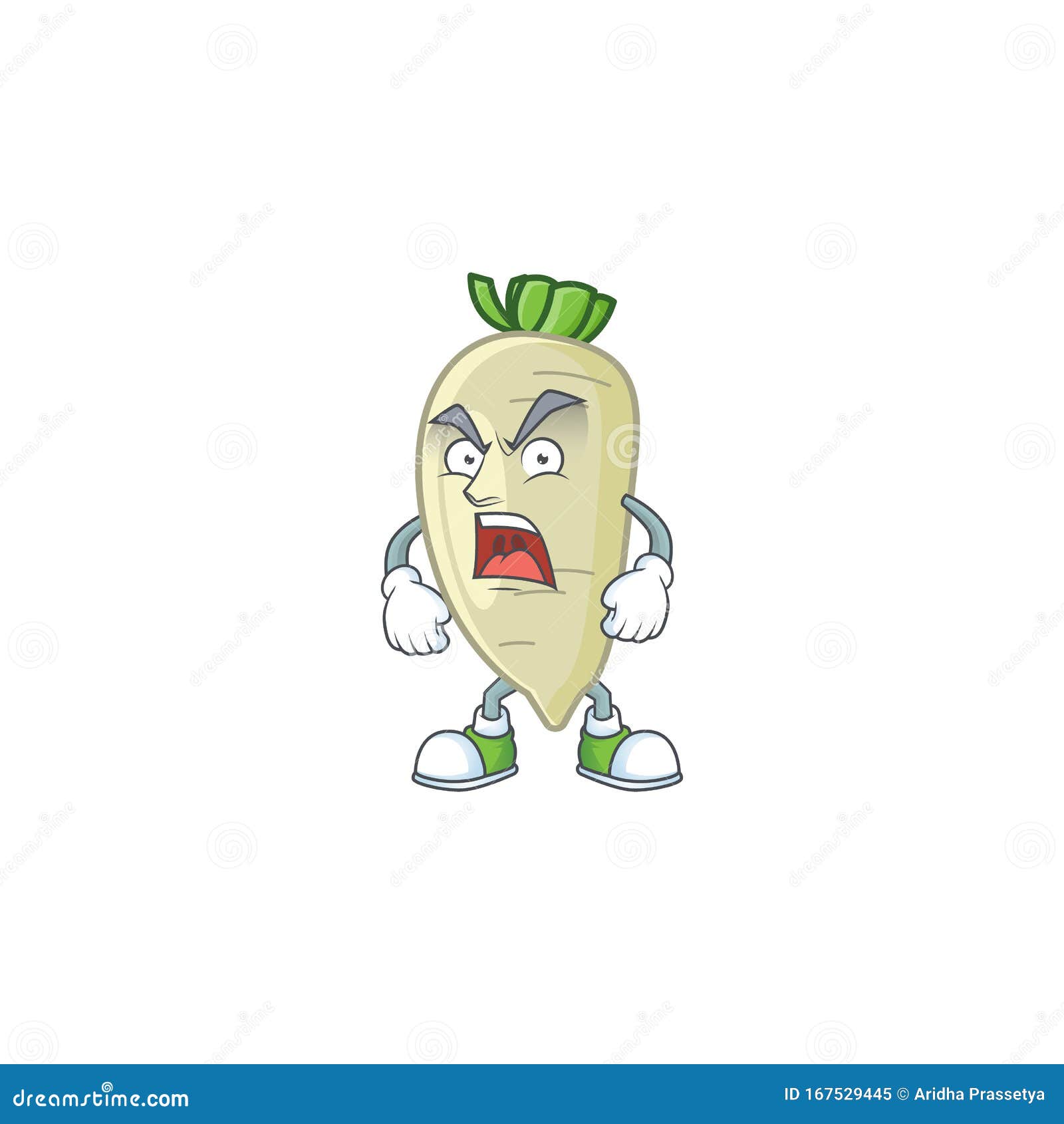 Angry Face of White Radish Cartoon Character Style Stock Vector ...