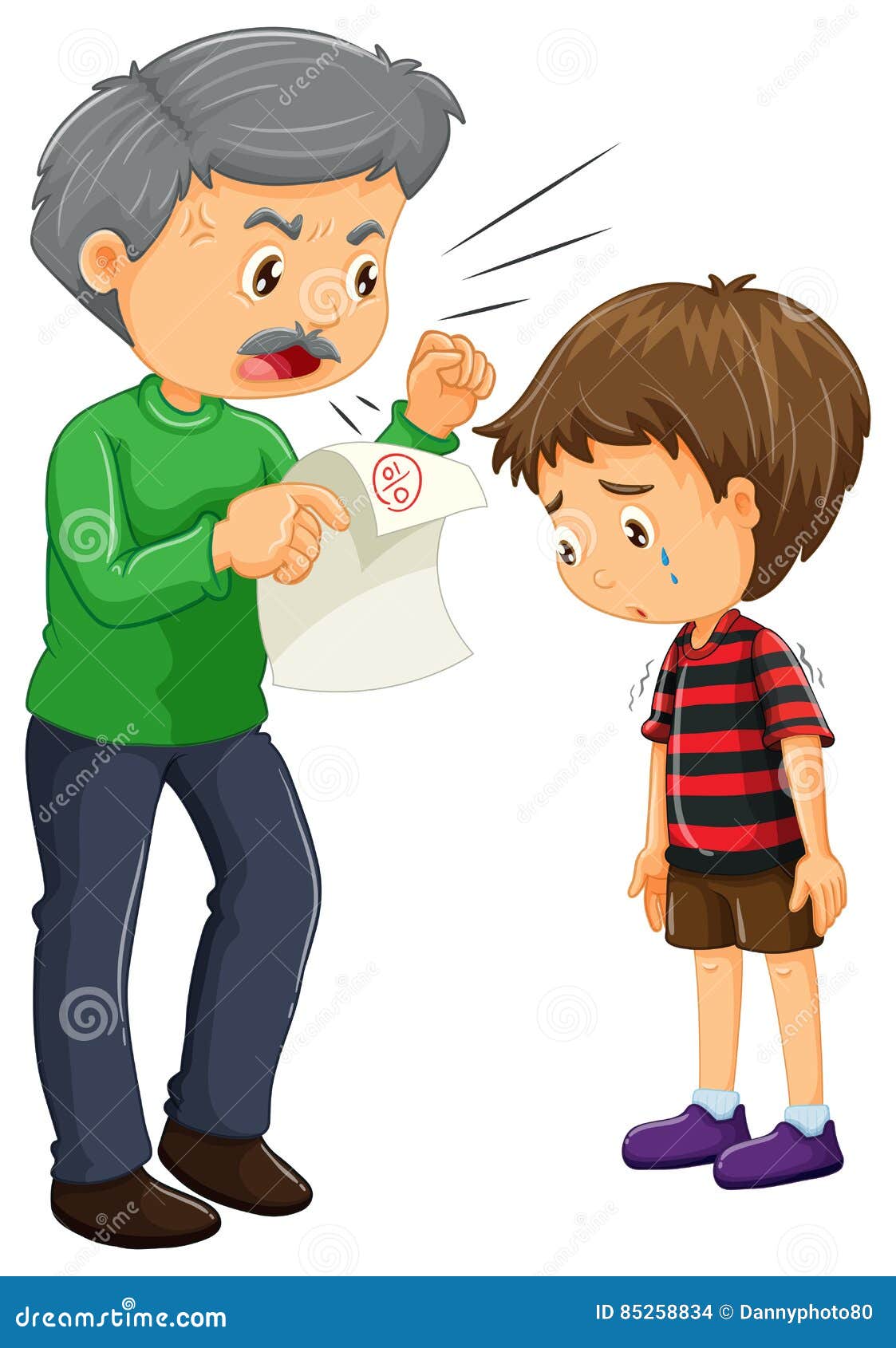 Angry Father Screaming Through Megaphone Scolding His Scared Son, Flat ...