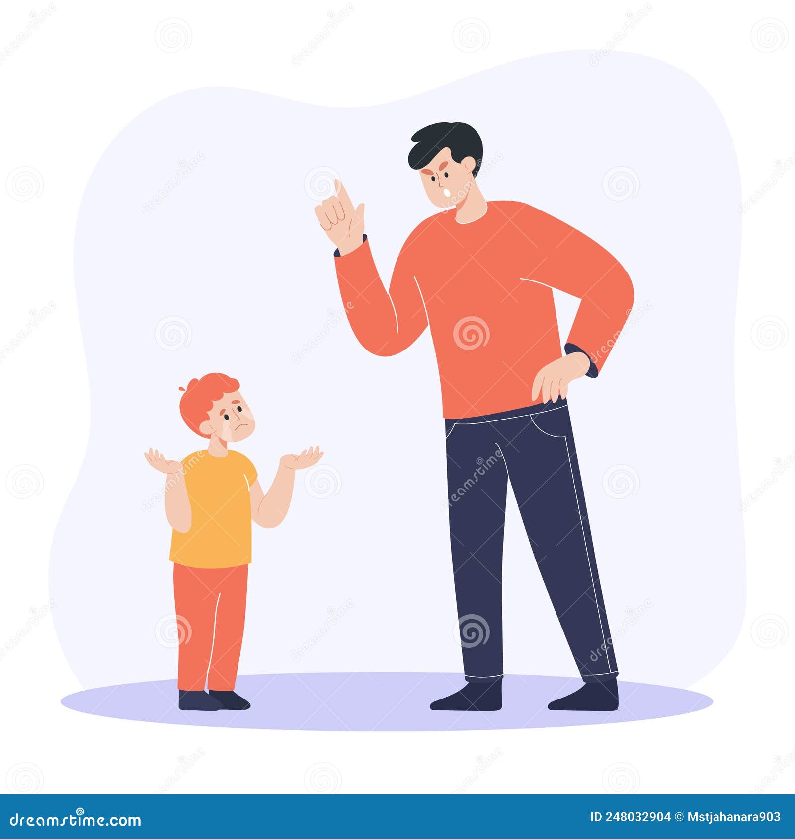 Angry Father Scolding His Daughter Pointing Finger Cartoon Vector