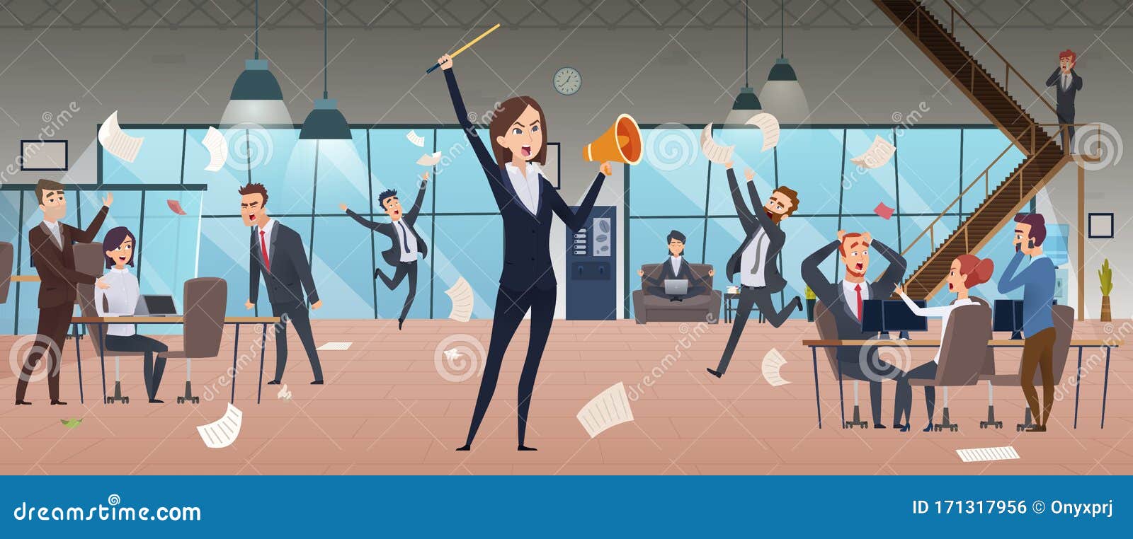 Angry Female Boss And Male Employee Making Excuses Isolated On White ...