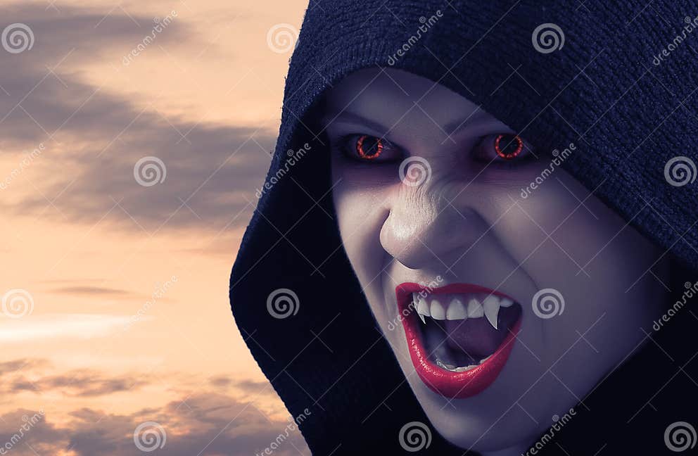 Angry Female Vampire at Sunset Stock Photo - Image of black, dark: 26740606