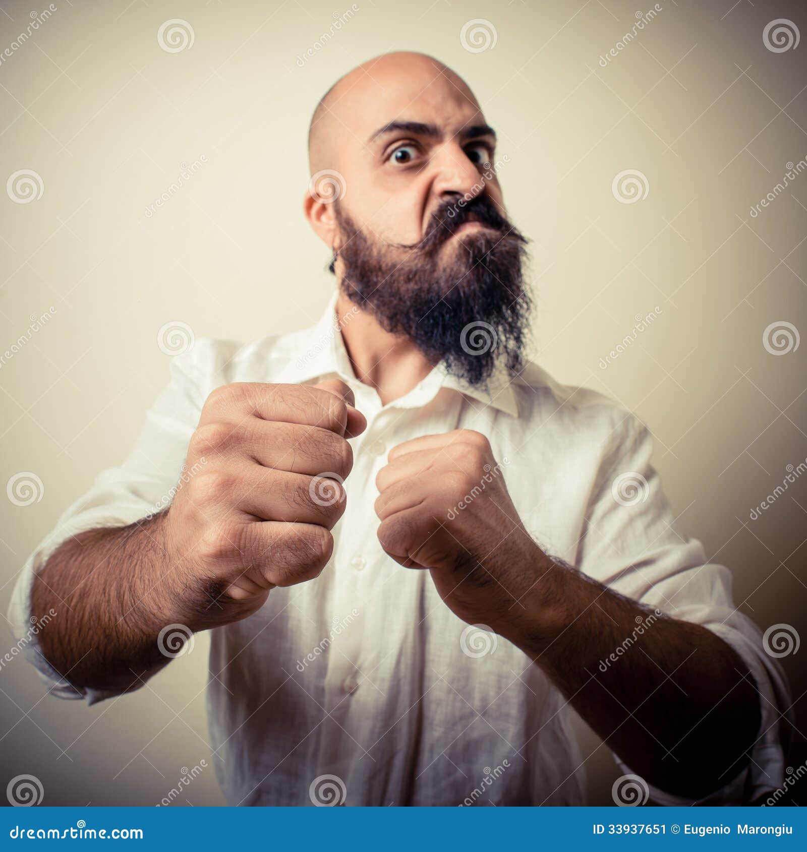 Angry Fighter Long Beard and Mustache Man Stock Image - Image of close ...