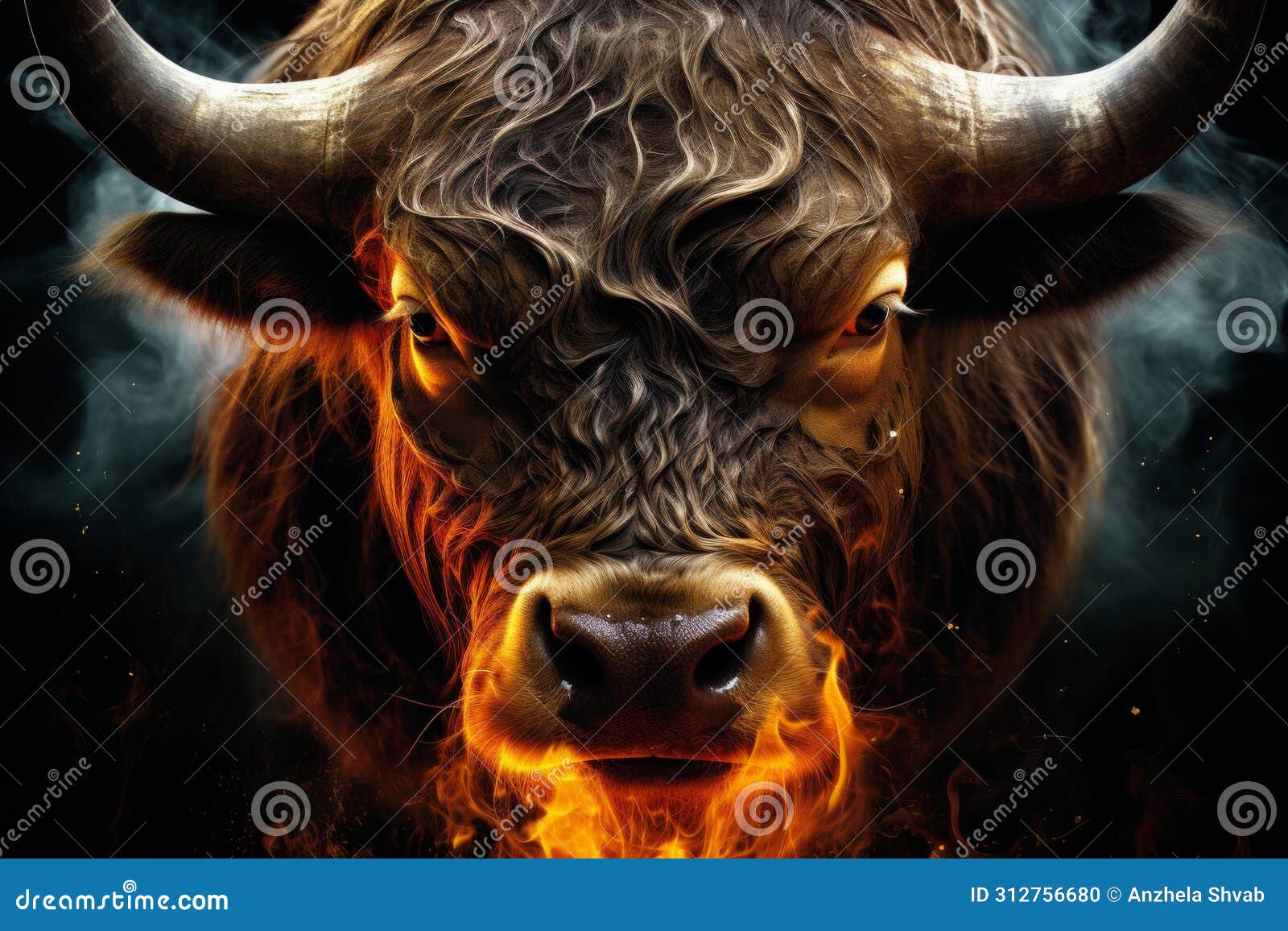 Angry Fire Bull Head Close Up Stock Illustration - Illustration of wild ...