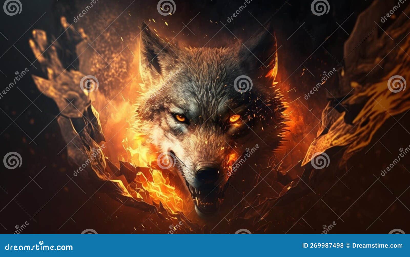 Angry fire wolf 3d art stock illustration. Illustration of ferocity ...
