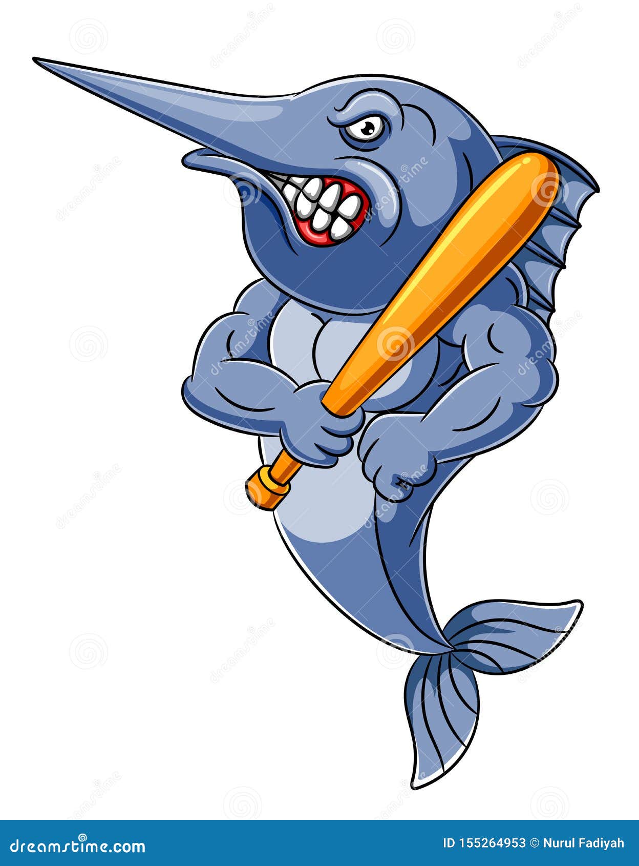 Angry Fish Holding Baseball Stick Stock Vector - Illustration of ...