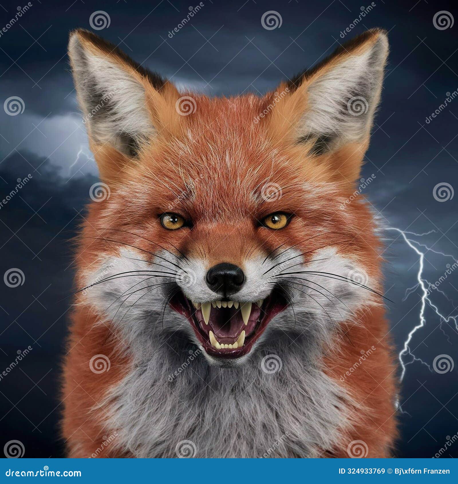 Angry Fox lightning stock illustration. Illustration of mammal - 324933769
