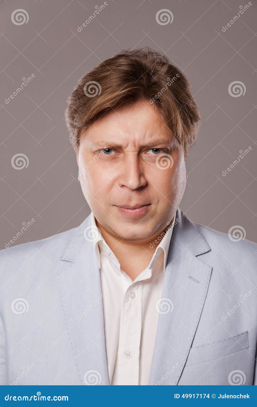Angry Frowning Middle Age Man in Blue Jacket Stock Photo - Image of ...