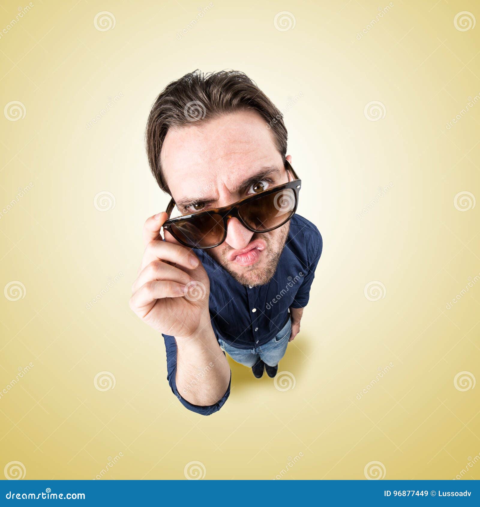 Angry Funny Man Look in Camera from Above Stock Image - Image of white ...