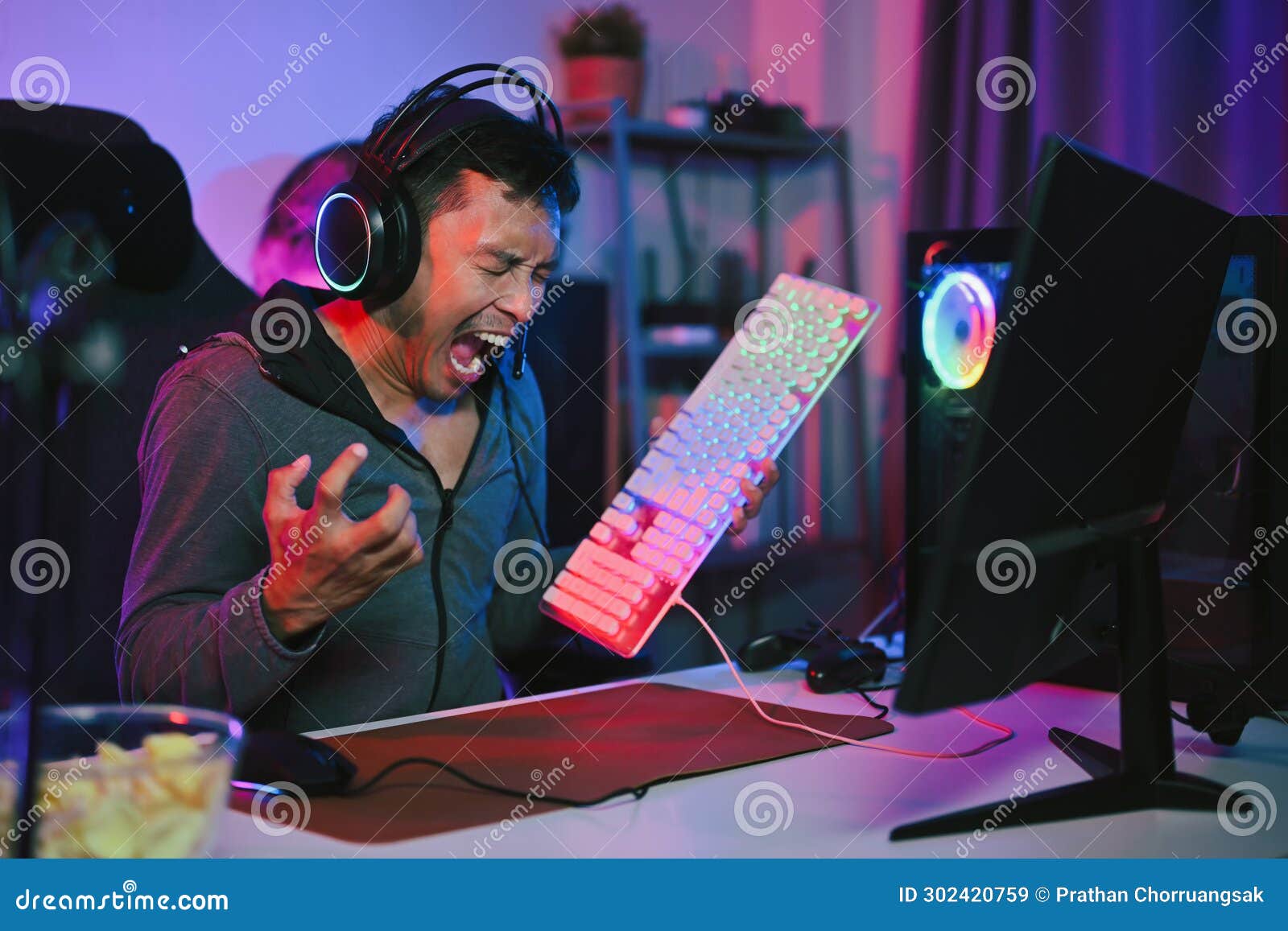 Angry Gamer Screaming and Breaks Keyboard, Upset because of Losing the ...