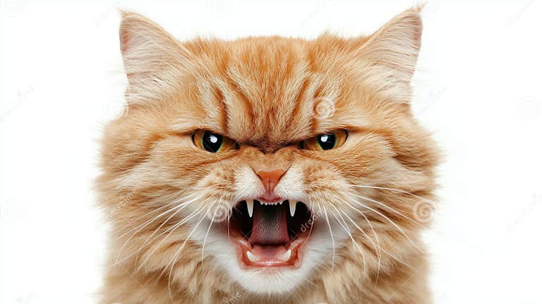 Angry Ginger Cat with Bared Teeth and Intense Expression Stock ...