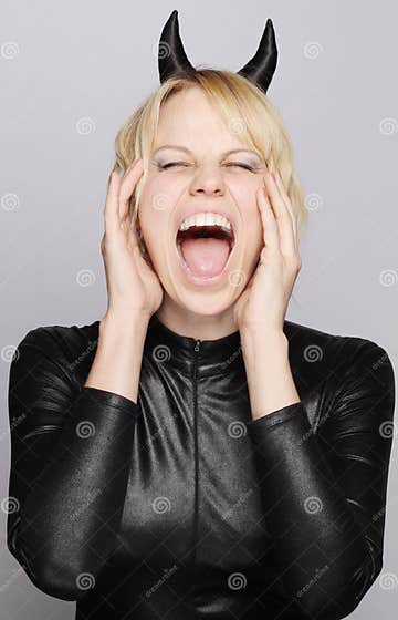 Angry Girl with Devil Costume Stock Photo - Image of power, evil: 22965206