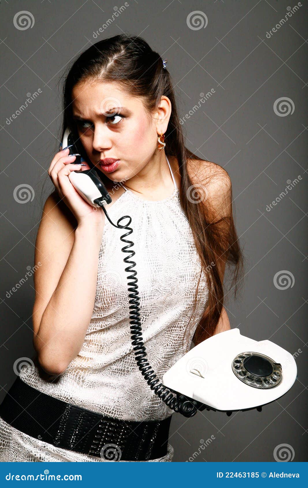 Angry girl with old phone stock image. Image of downtown - 22463185