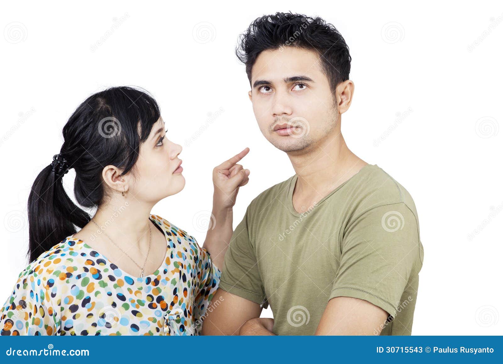 Angry Girlfriend Pointing At Boyfriend On White Stock Image - Image of ...
