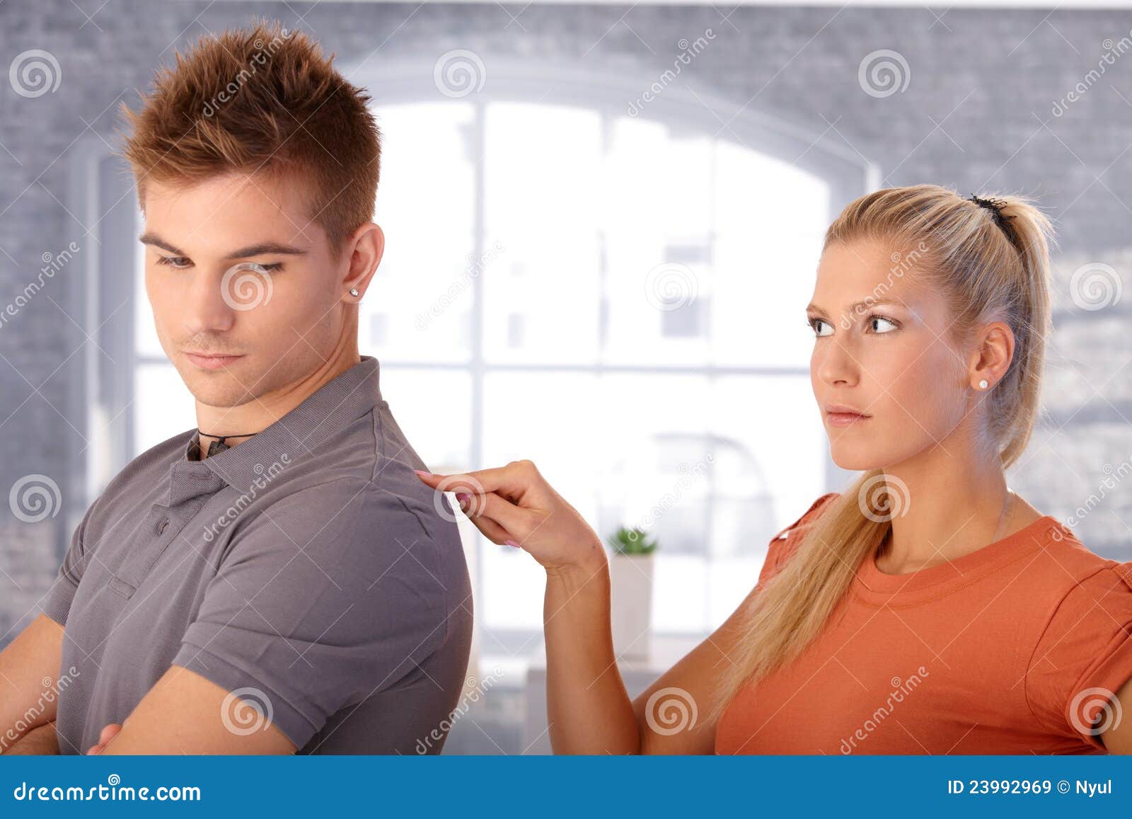 Angry Girlfriend Poking Boyfriend Stock Image - Image of blonde, blond ...