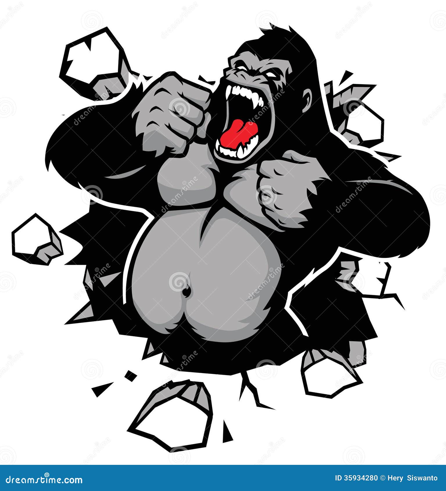 Angry Gorilla Breaking The Wall Stock Vector - Illustration of strength ...