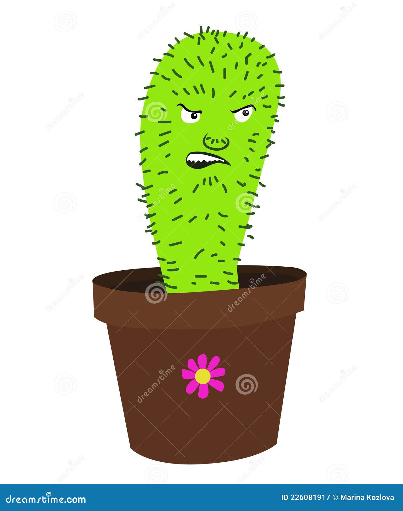 Angry Green Cactus in a Flower Pot. Vector Illustration. Stock Vector ...