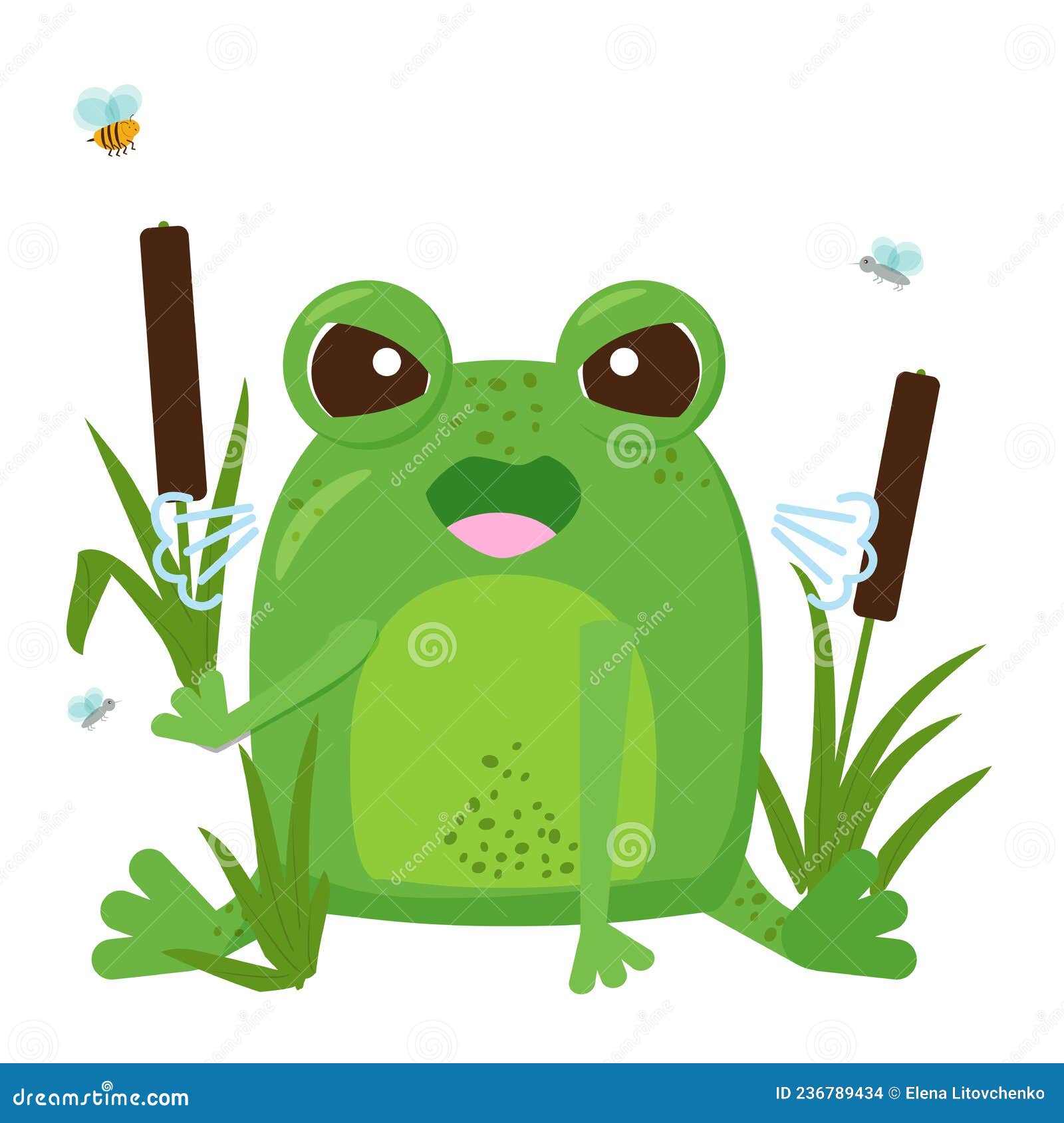 Angry Green Frog Sitting on a Leaf Stock Illustration - Illustration of ...