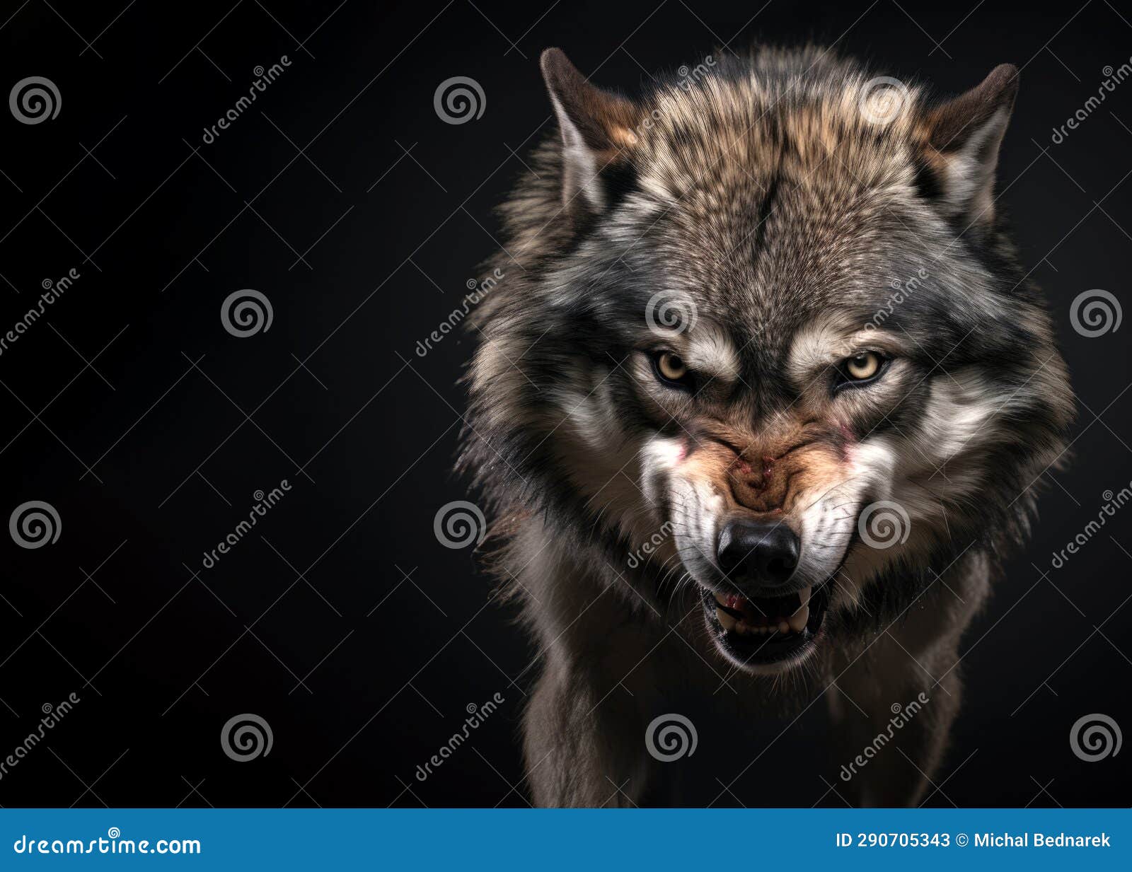 Angry Grey Wolf. European Wolf Canis Lupus With Bared Jaws And Yellow ...