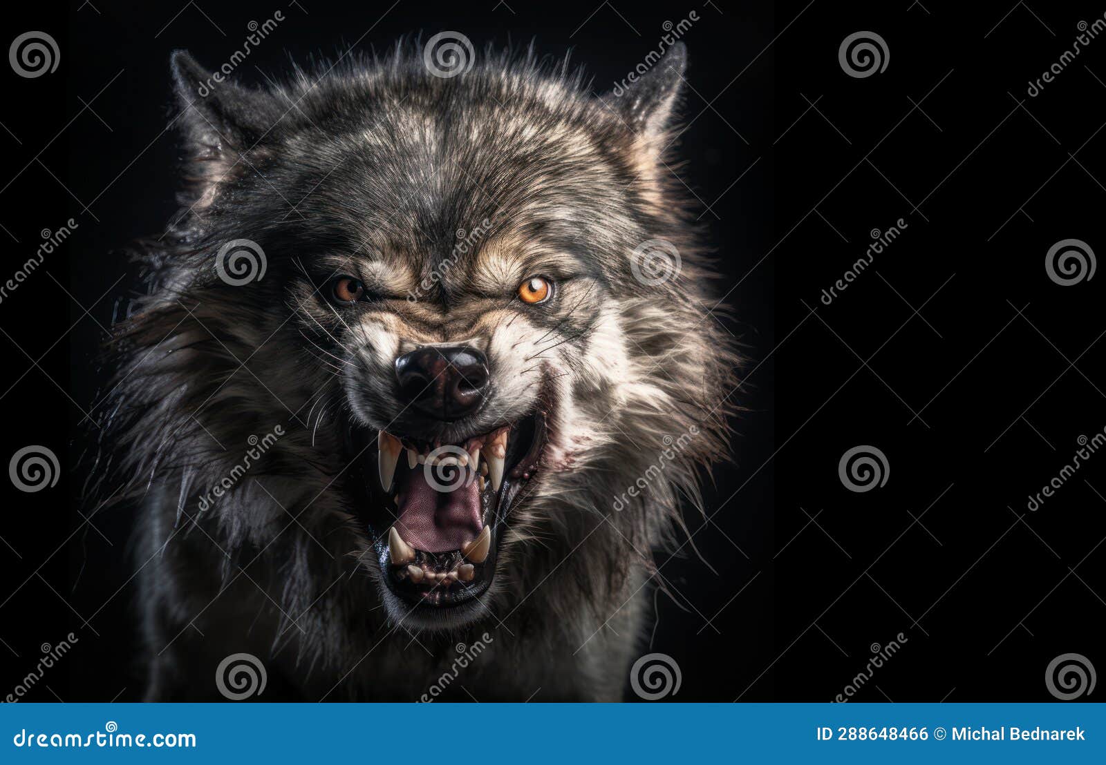 Angry Grey Wolf Portrait on Black with Copy-space Stock Illustration ...