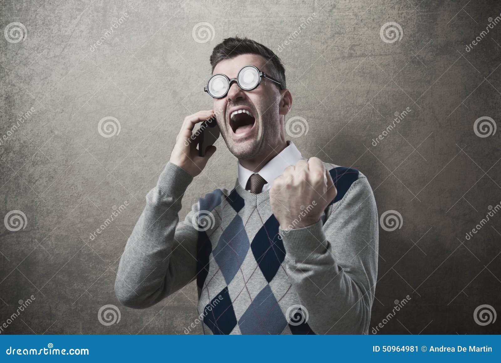 Angry guy yelling at phone stock image. Image of sweater - 50964981