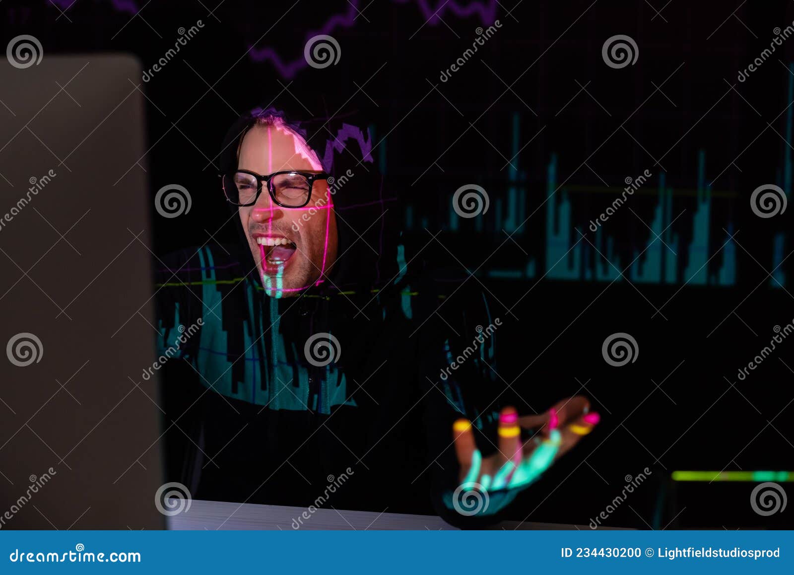 Angry Hacker With Charts Reflection Using Stock Photo | CartoonDealer ...