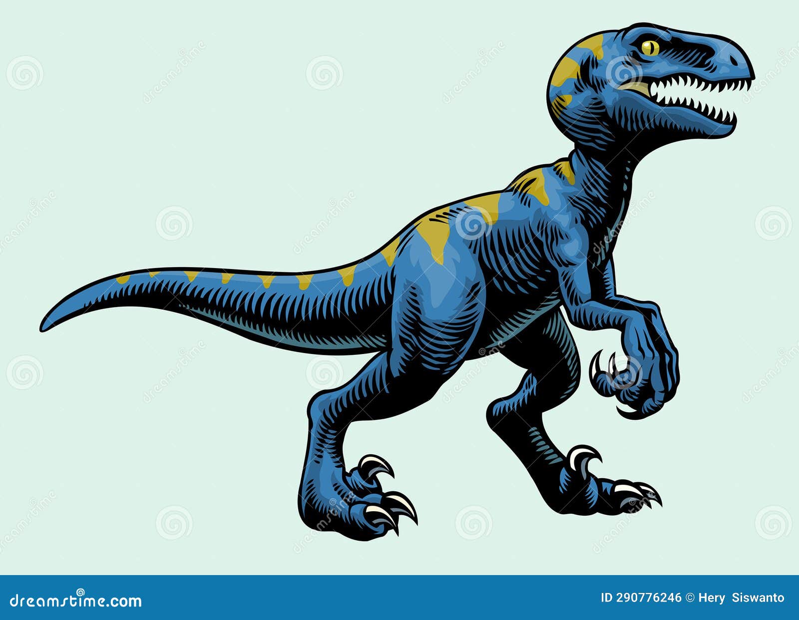Angry Hand Drawn Style of Raptor Dino Stock Illustration - Illustration ...
