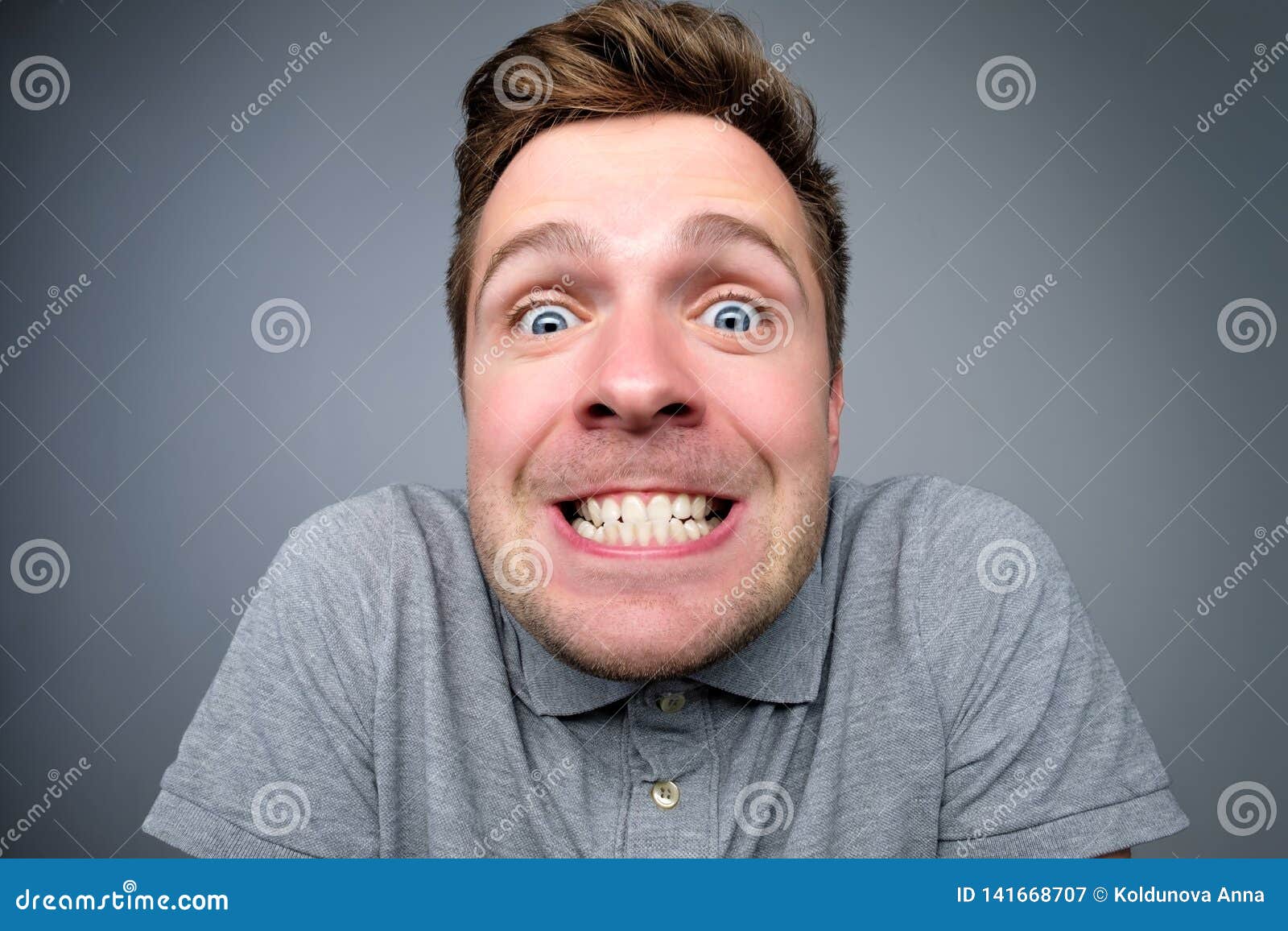 Happy European Man Clenching Teeth at Camera Stock Image - Image of ...