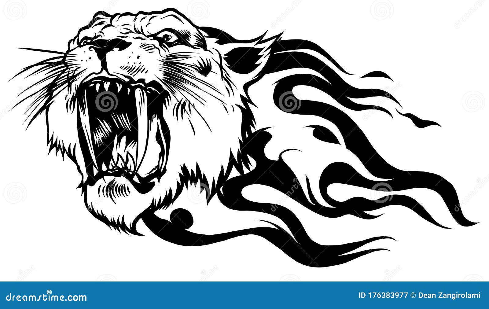 Angry Head Tiger with Fire. Vector Illustration. Stock Vector ...