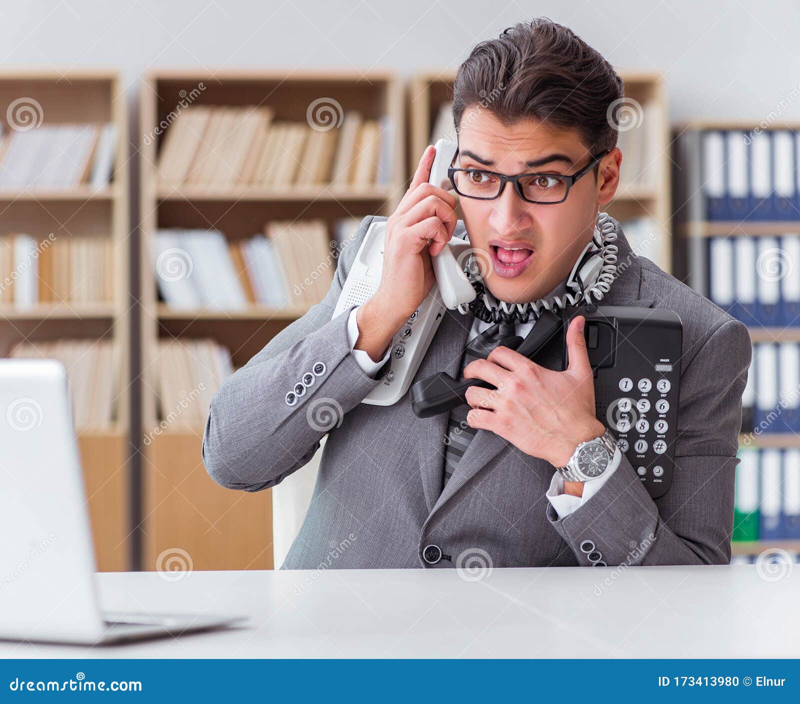 Angry Helpdesk Operator in the Office Stock Photo - Image of client ...
