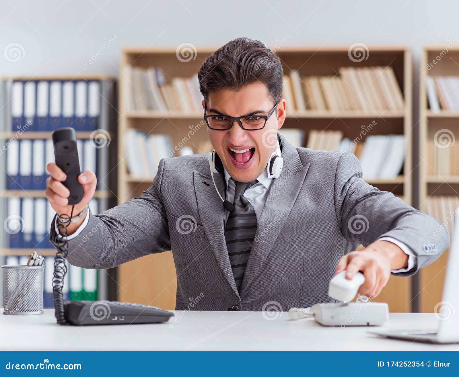 Angry Helpdesk Operator in the Office Stock Photo - Image of operator ...