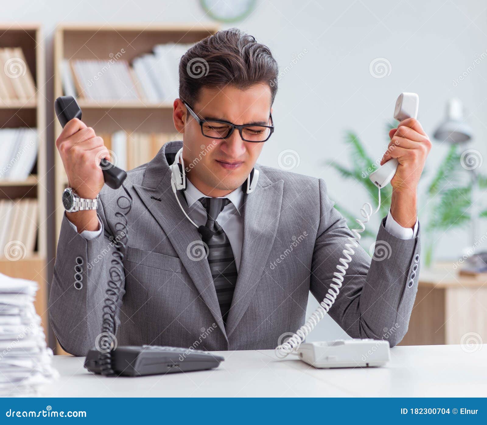 Angry Helpdesk Operator in the Office Stock Photo - Image of center ...