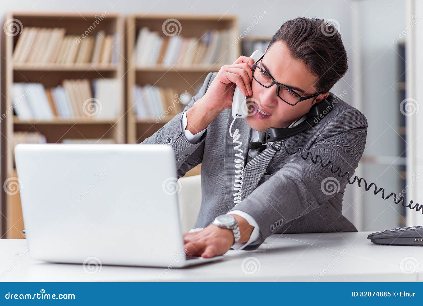 The Angry Helpdesk Operator in the Office Stock Image - Image of ...