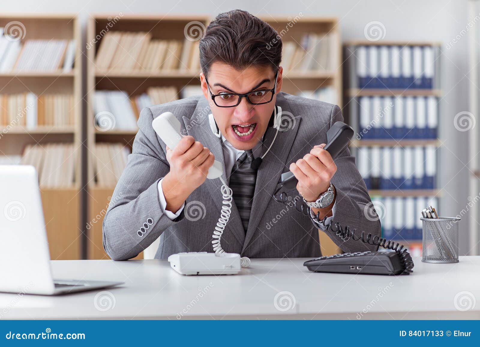 The Angry Helpdesk Operator in the Office Stock Image - Image of ...