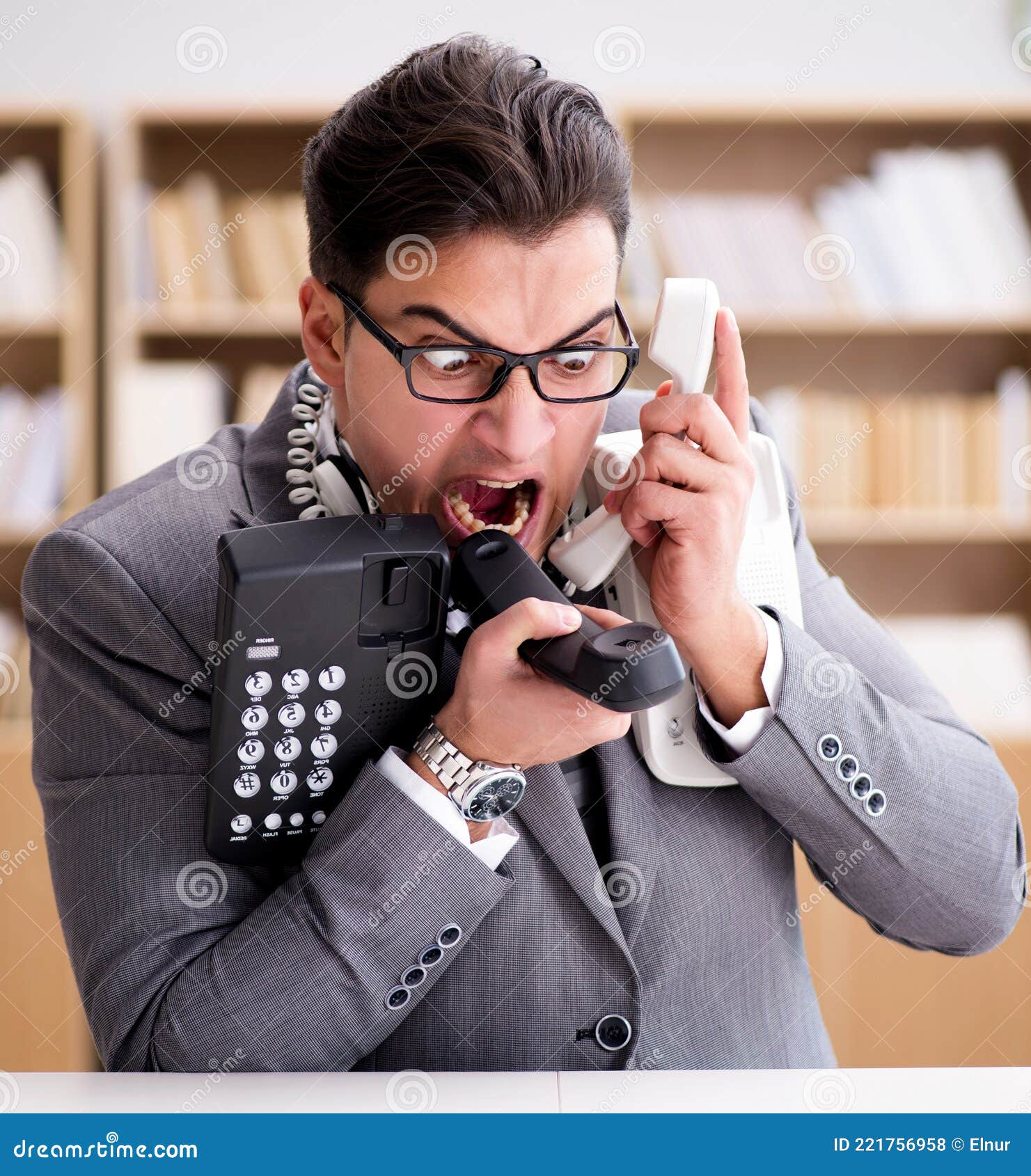 Angry Helpdesk Operator Yelling in Office Stock Photo - Image of ...