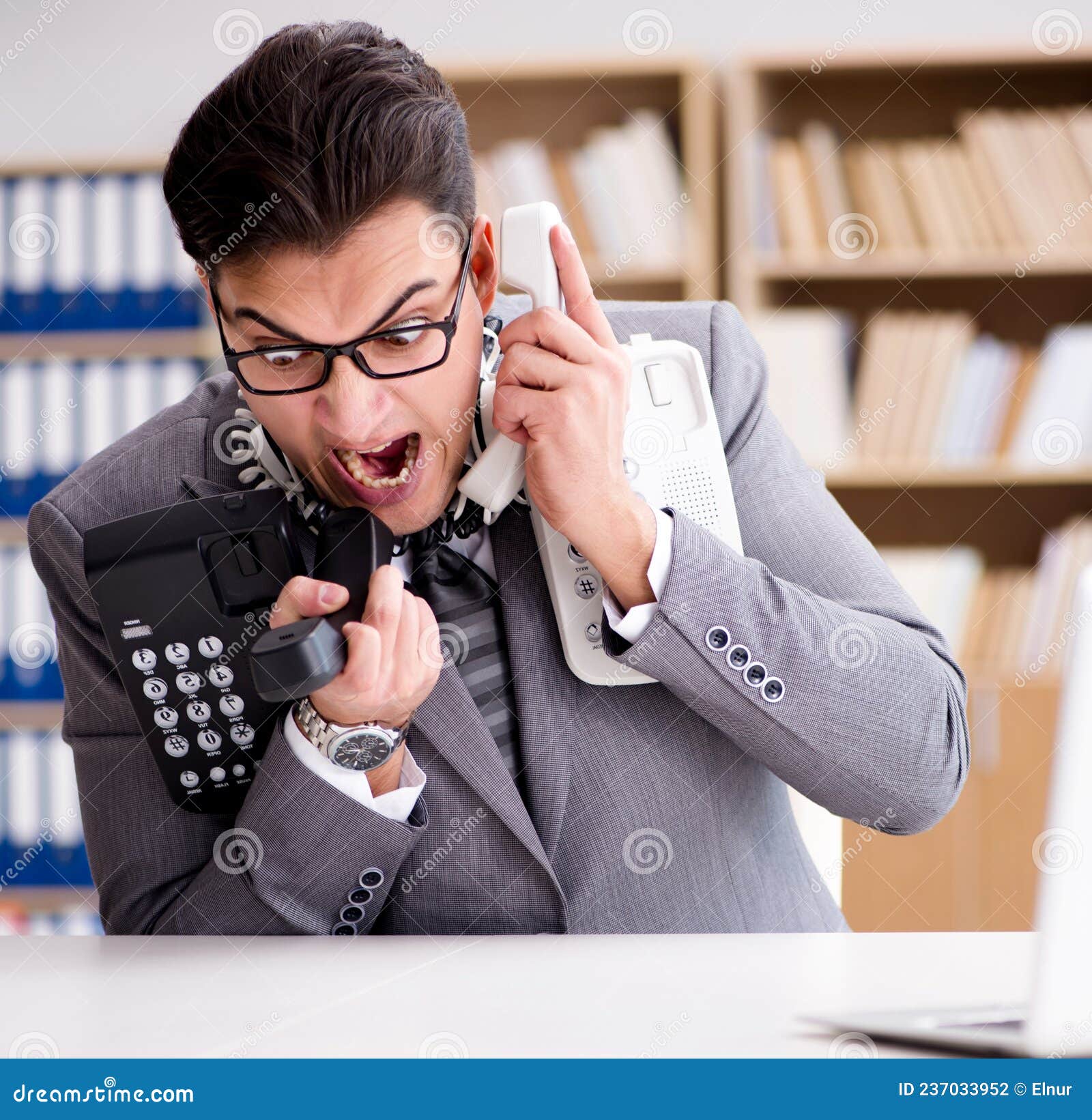 Angry Helpdesk Operator Yelling in Office Stock Photo - Image of ...
