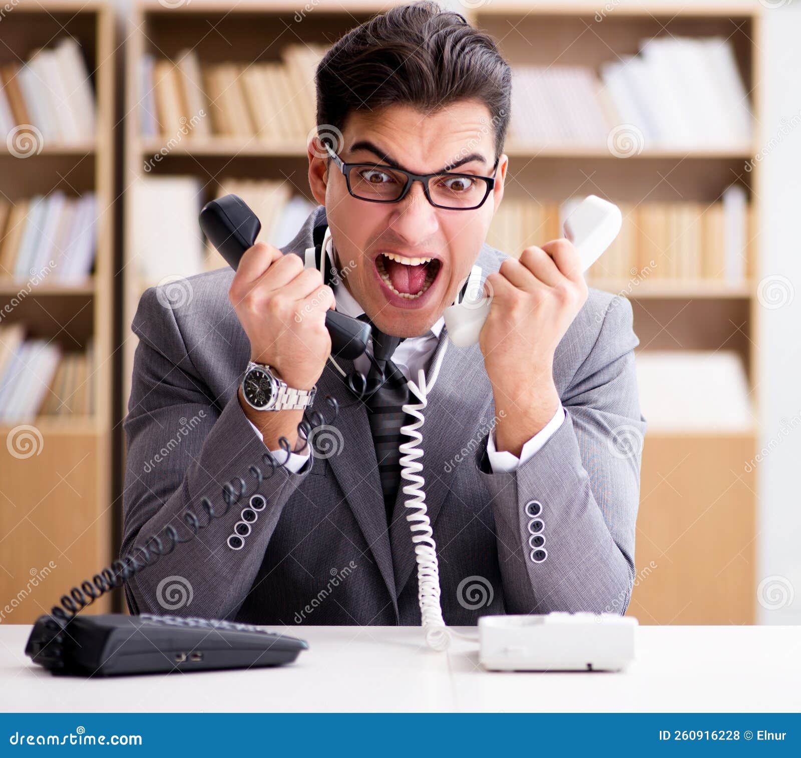 Angry Helpdesk Operator Yelling in Office Stock Photo - Image of angry ...
