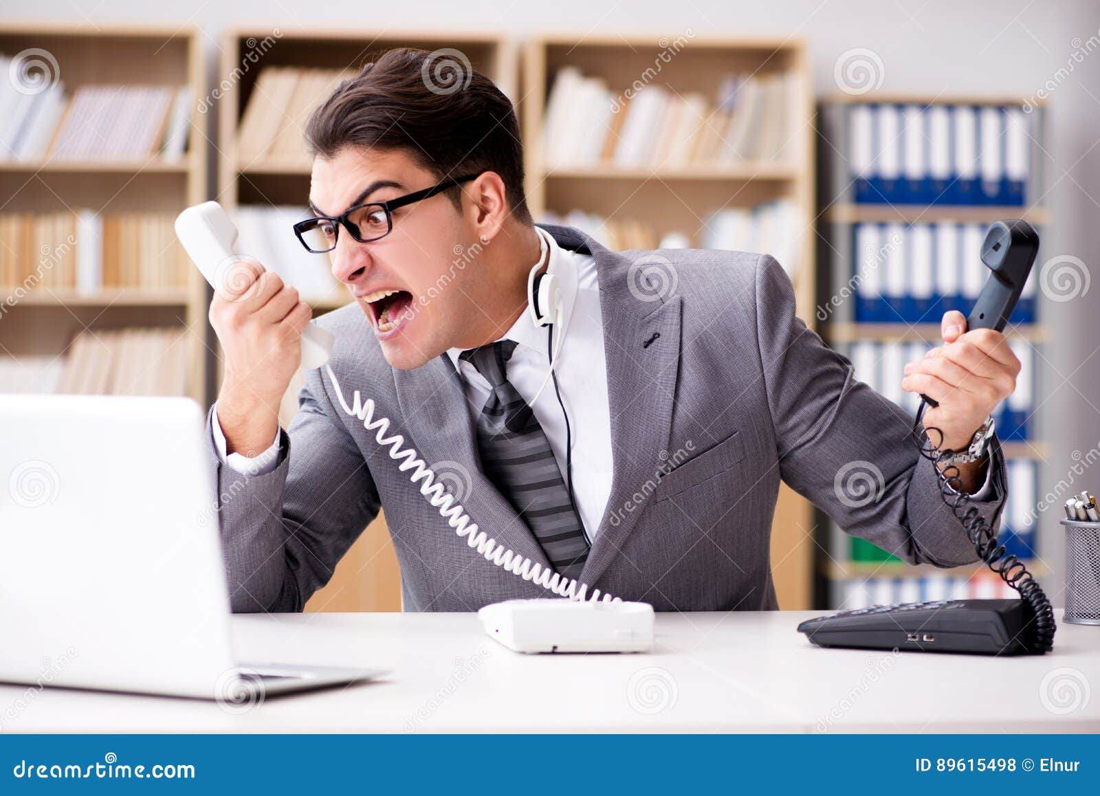 The Angry Helpdesk Operator Yelling in Office Stock Photo - Image of ...